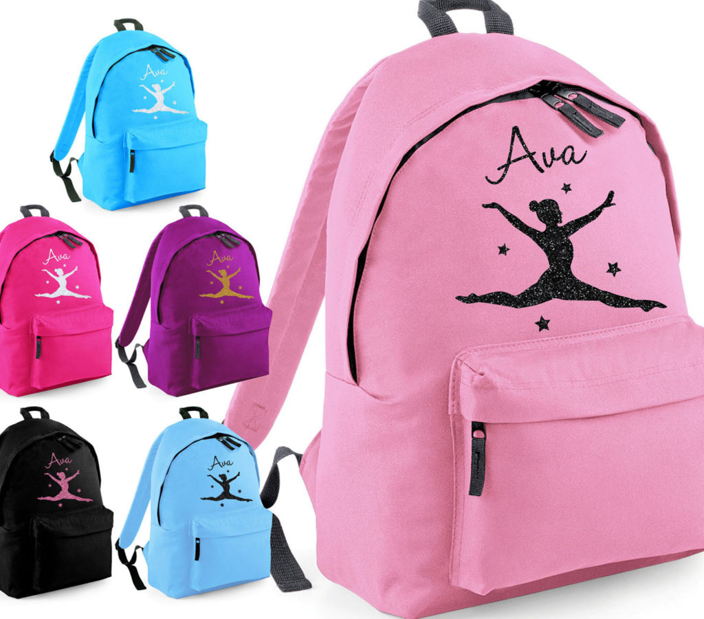Personalised Girls Gymnastics Dance Glitter Backpack Kids School Bag ...